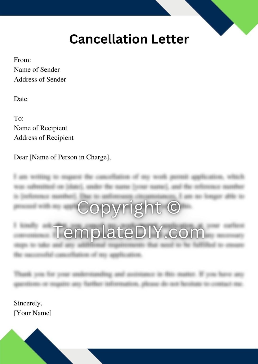 Cancellation Letter for Work Permit Sample & Template