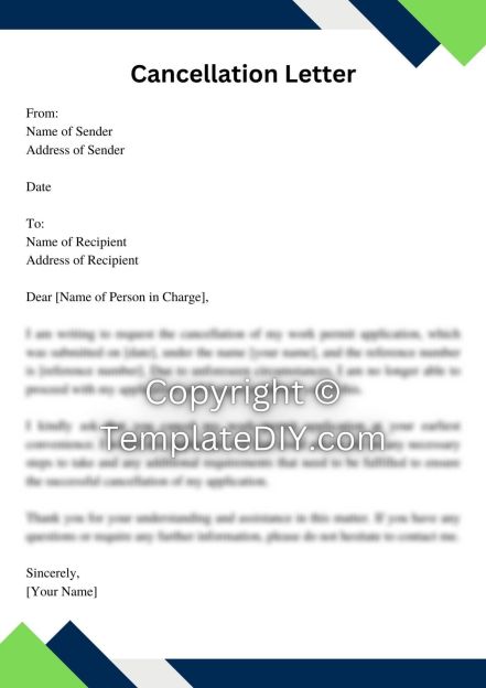 Cancellation Letter for Work Permit Sample & Template