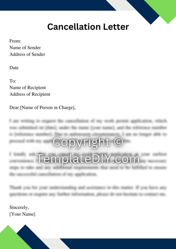 Cancellation Letter for Work Permit Sample & Template