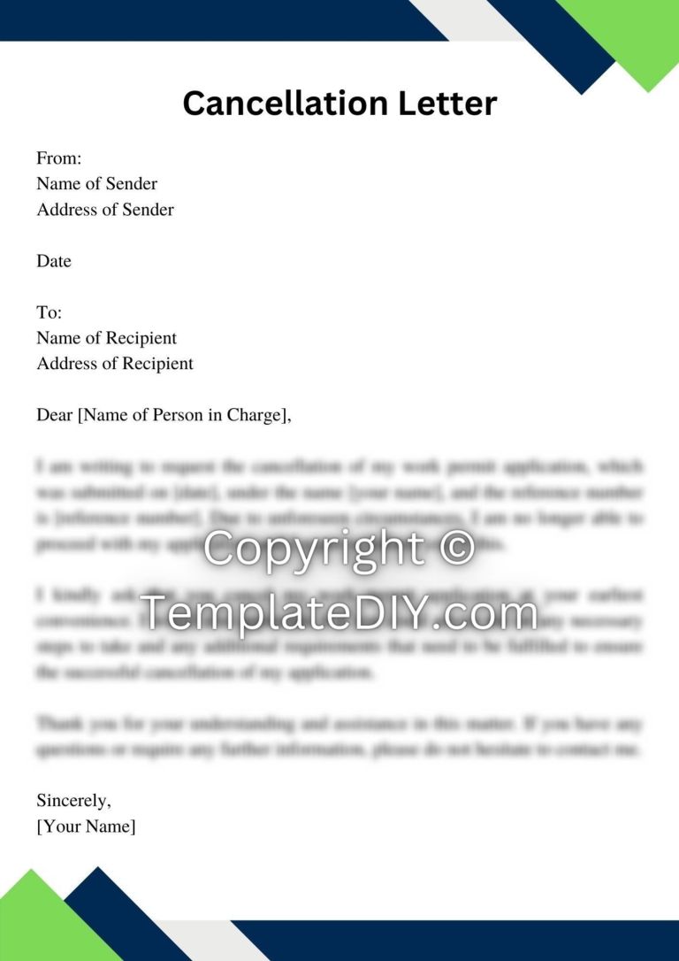 Cancellation Letter for Work Permit Sample & Template