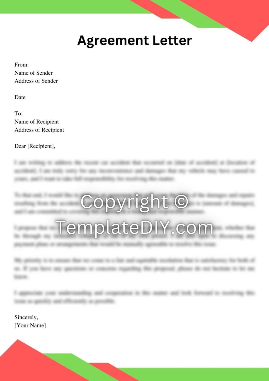 Car Accident Agreement Letter Sample [Editable]