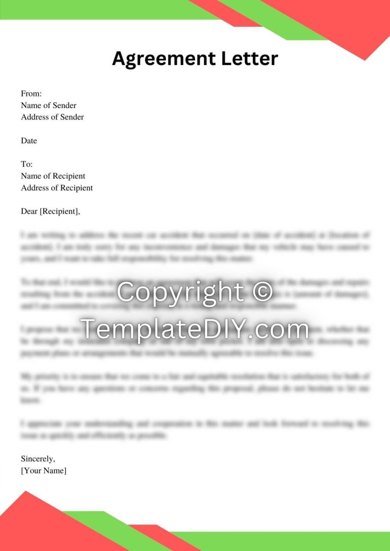 Car Accident Agreement Letter Sample [Editable]