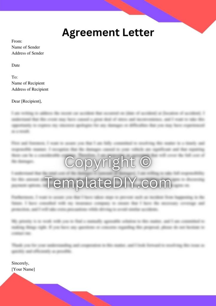 Car Accident Agreement Letter Sample [Editable]