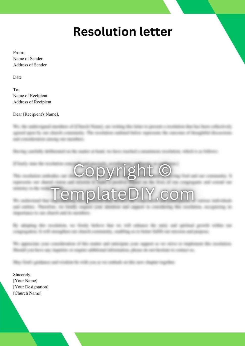 Church Resolution Letter Template | Download Editable Format