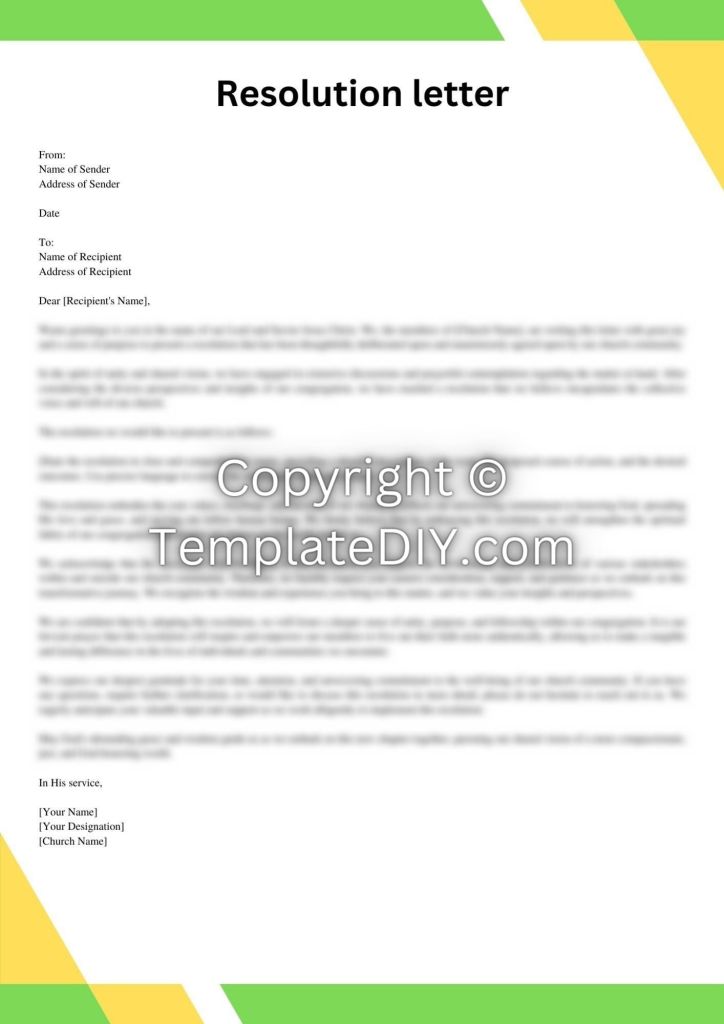 Church Resolution Letter Template | Download Editable Format