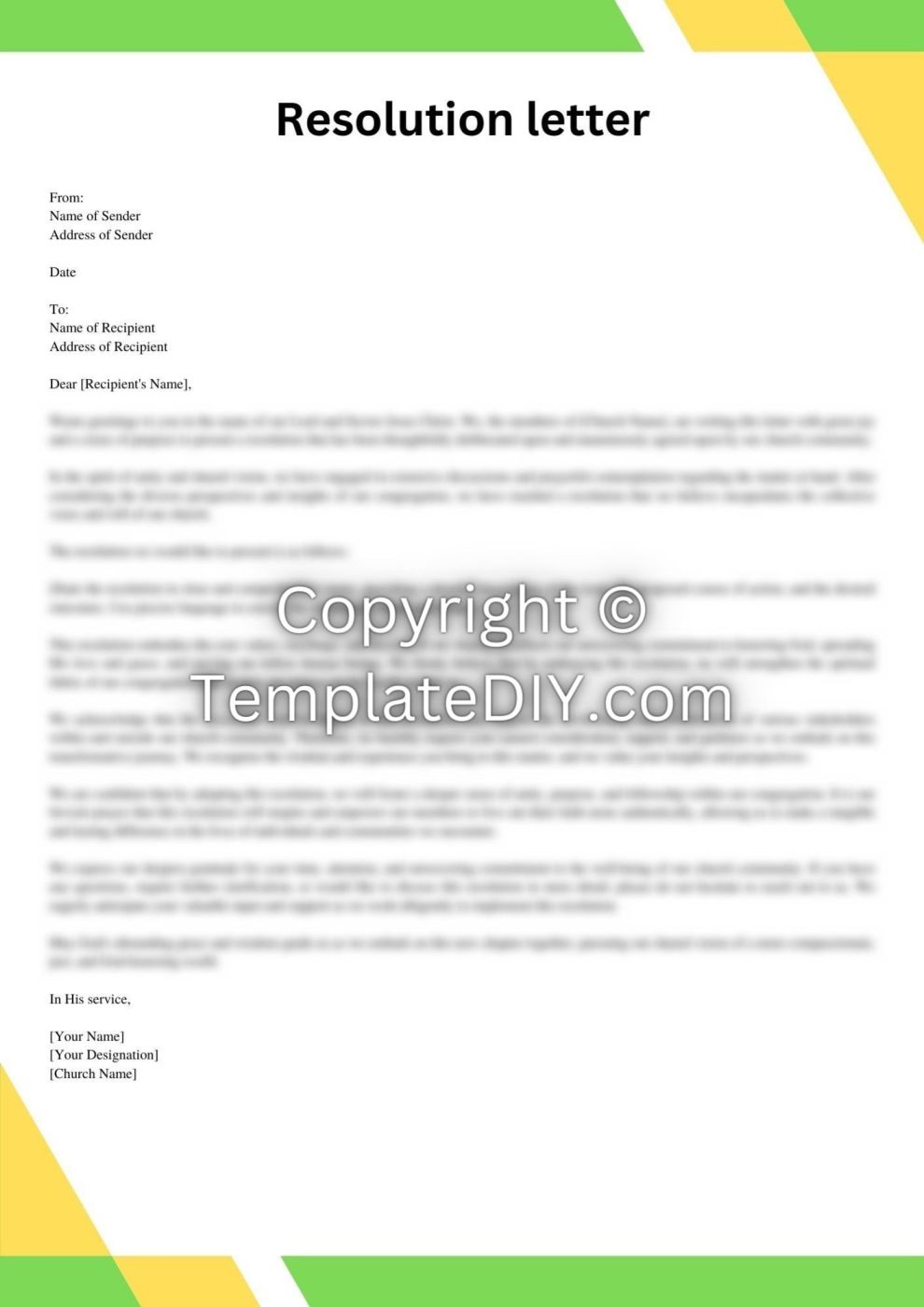 Church Resolution Letter Template | Download Editable Format