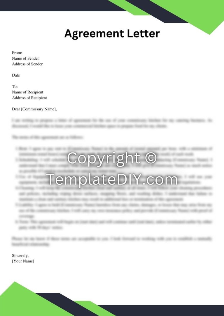 Commissary Letter of Agreement Sample Template [Word]