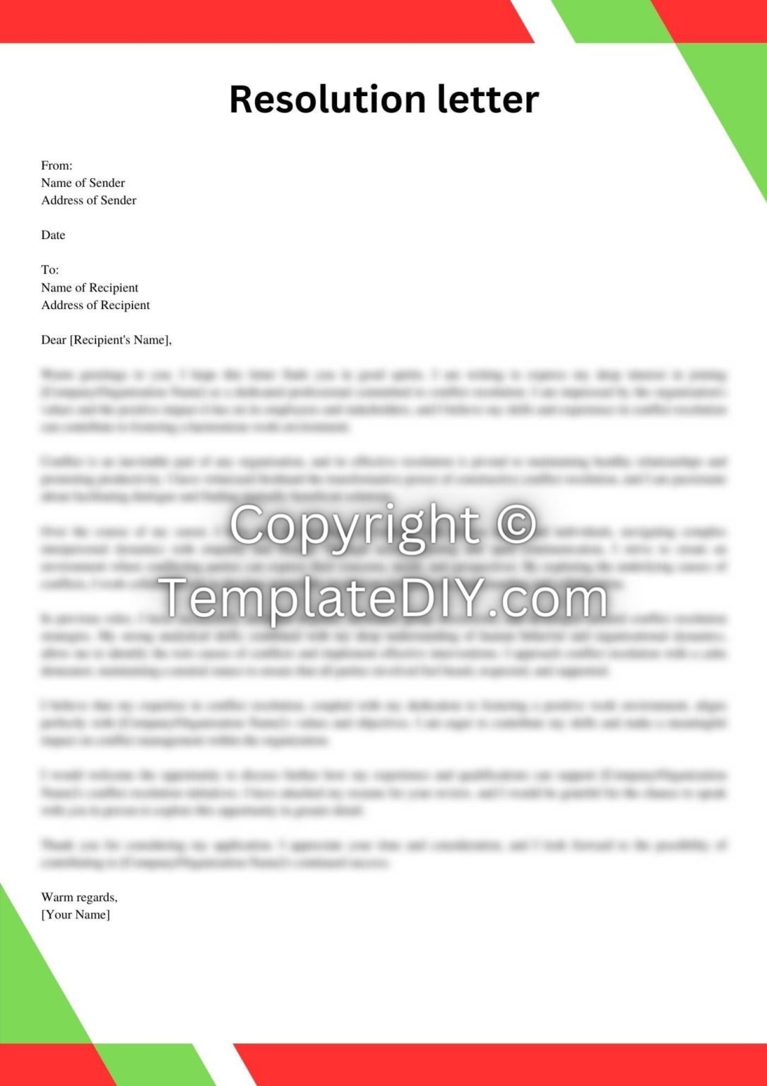 Conflict Resolution Cover Letter Template | Word & PDF