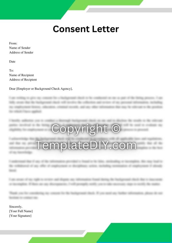 Consent Letter for Background Check Sample with Examples