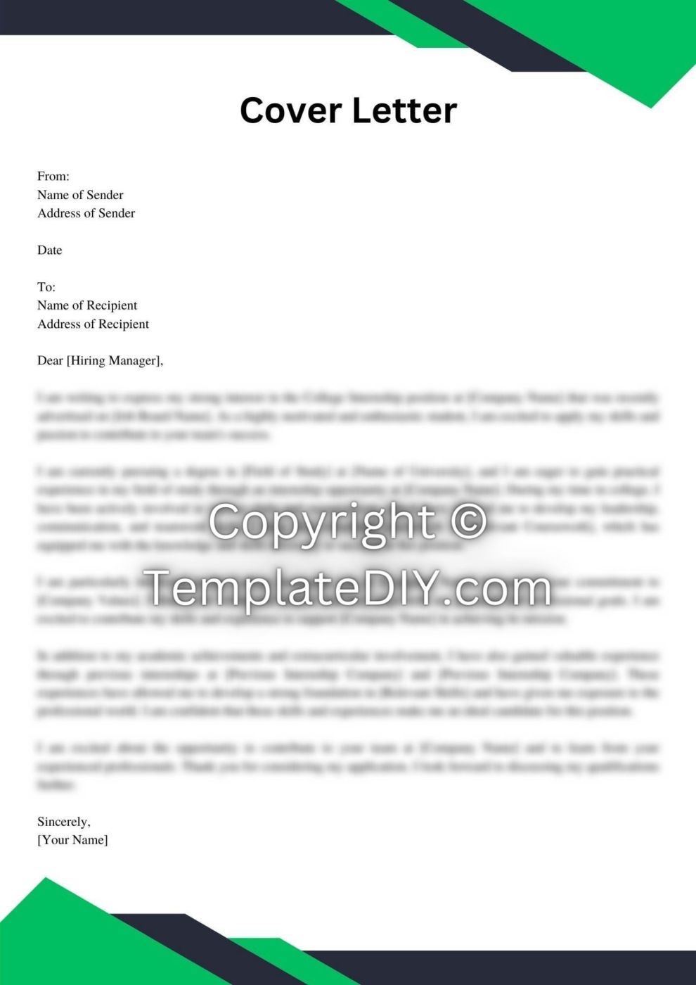 Cover Letter for College Internship Sample with Examples