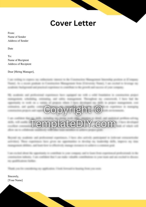 Cover Letter for Construction Management Internship Sample