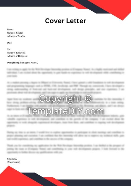 Cover Letter for Web Developer Internship Sample [Word]