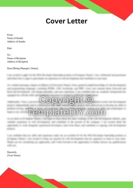 Cover Letter for Web Developer Internship Sample [Word]