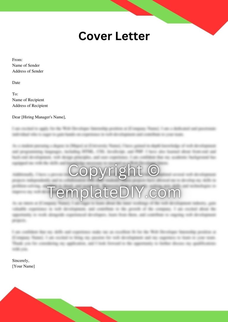 Cover Letter for Web Developer Internship Sample [Word]