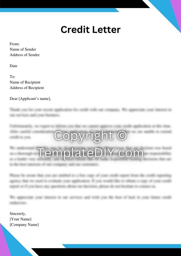 Credit Denial Letter Sample Template with Examples [Word]