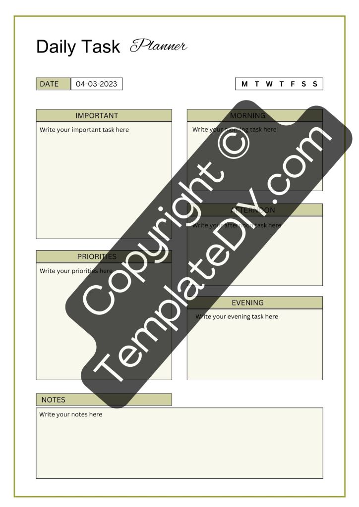 Daily Task Planner Template Printable in PDF & Word