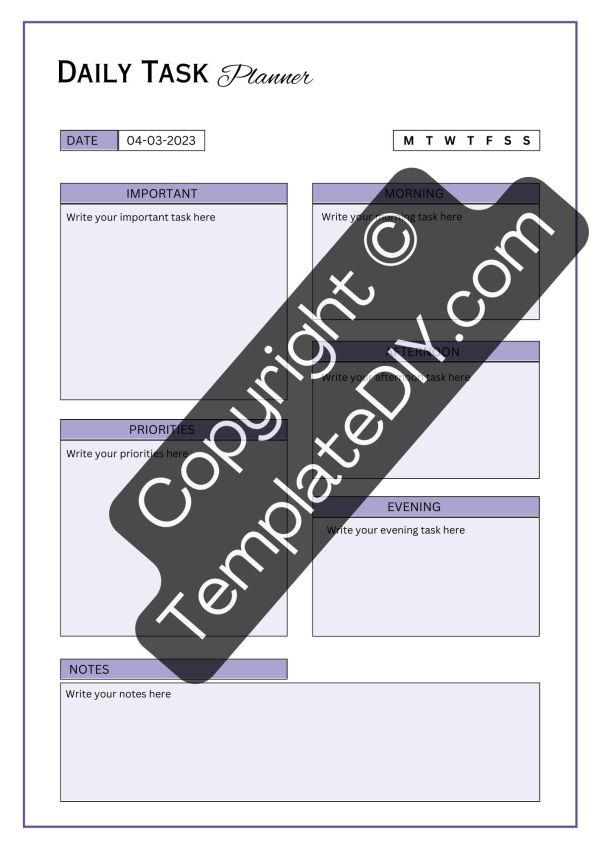 Daily Task Planner Template Printable in PDF & Word