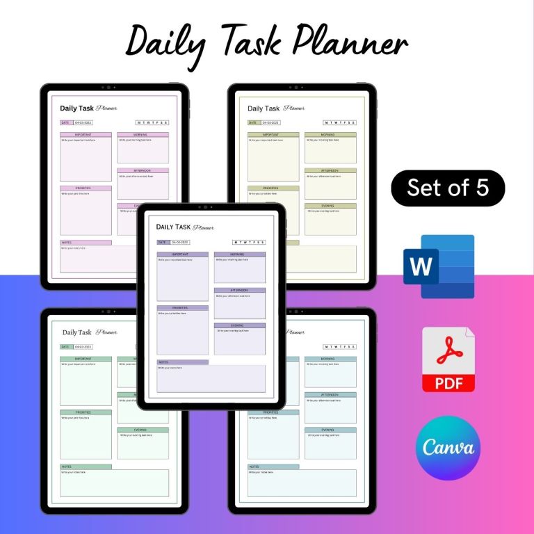 Daily Task Planner Template Printable in PDF & Word