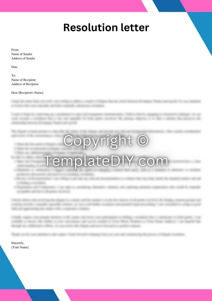 Dispute Resolution Letter Sample with Examples [Word]