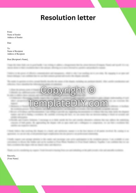 Dispute Resolution Letter Sample with Examples [Word]