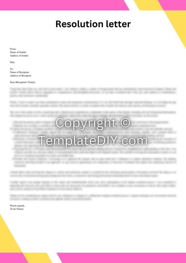 Dispute Resolution Letter Sample with Examples [Word]