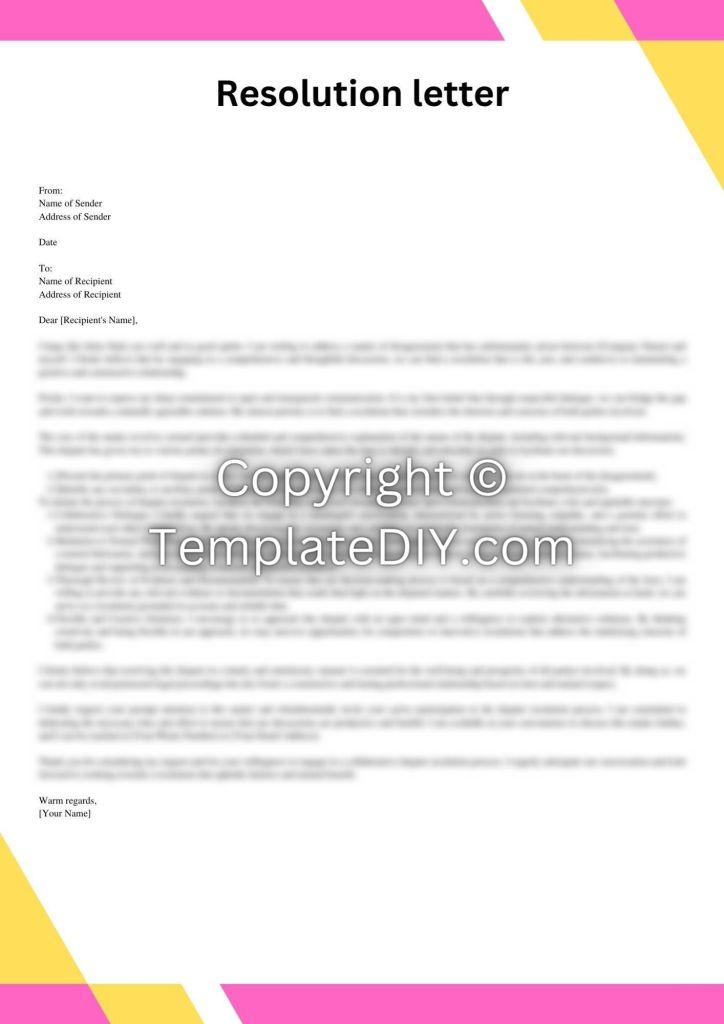 Dispute Resolution Letter Sample with Examples [Word]