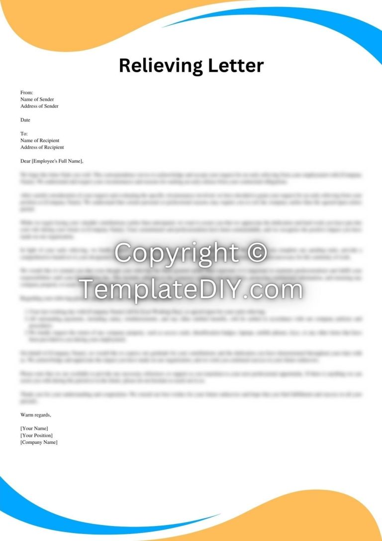 Early Relieving Letter Sample with Examples [Word]