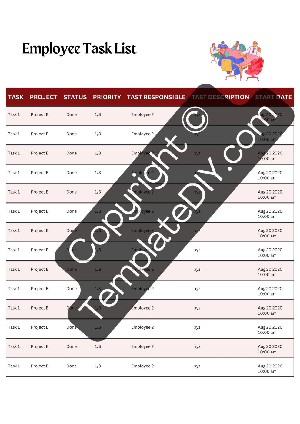 Employee Task List Template Printable in PDF Word [Editable]