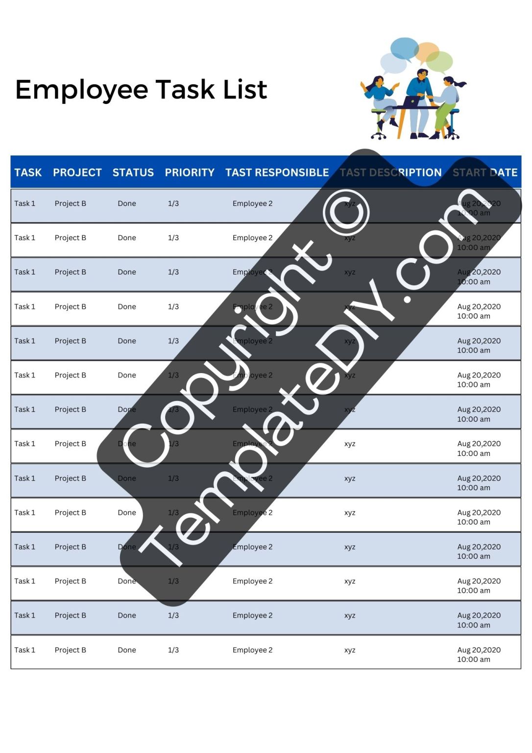 Employee Task List Template Printable in PDF Word [Editable]