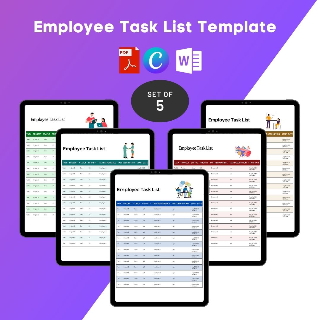 Employee Task List Template Printable in PDF Word [Editable]