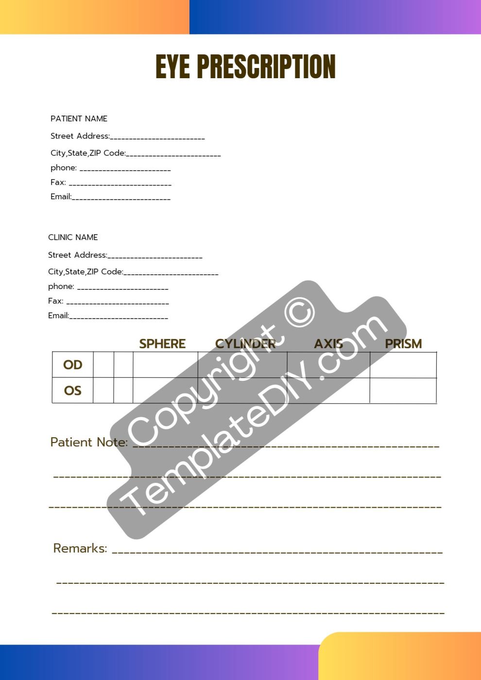 Professional Eye Prescription Template PDF & Word
