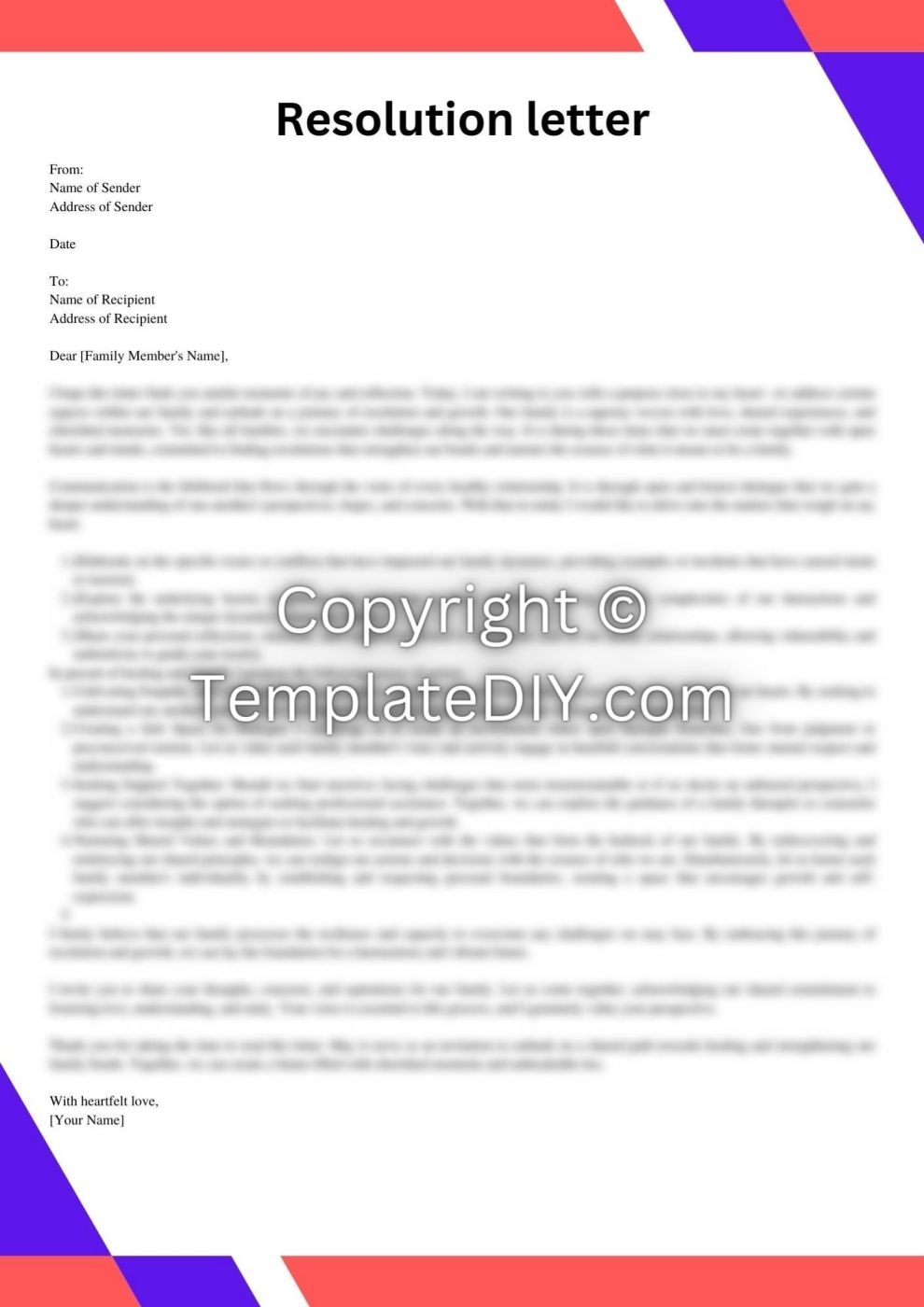 Family Resolution Letter Template | Editable Samples