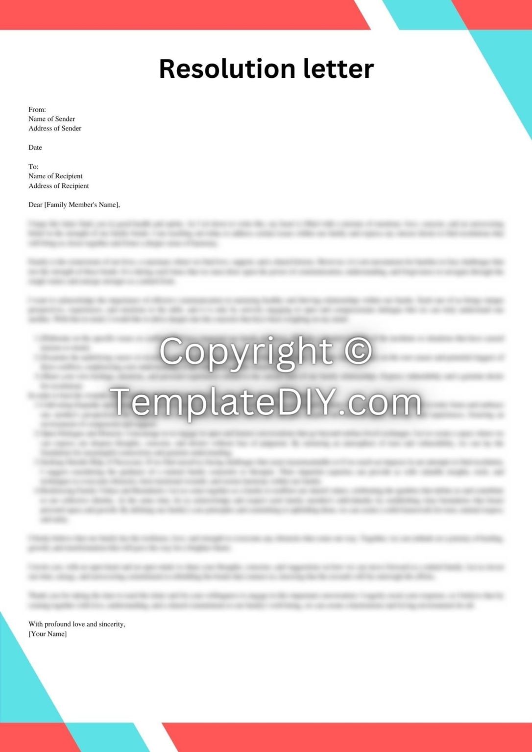 Family Resolution Letter Template | Editable Samples