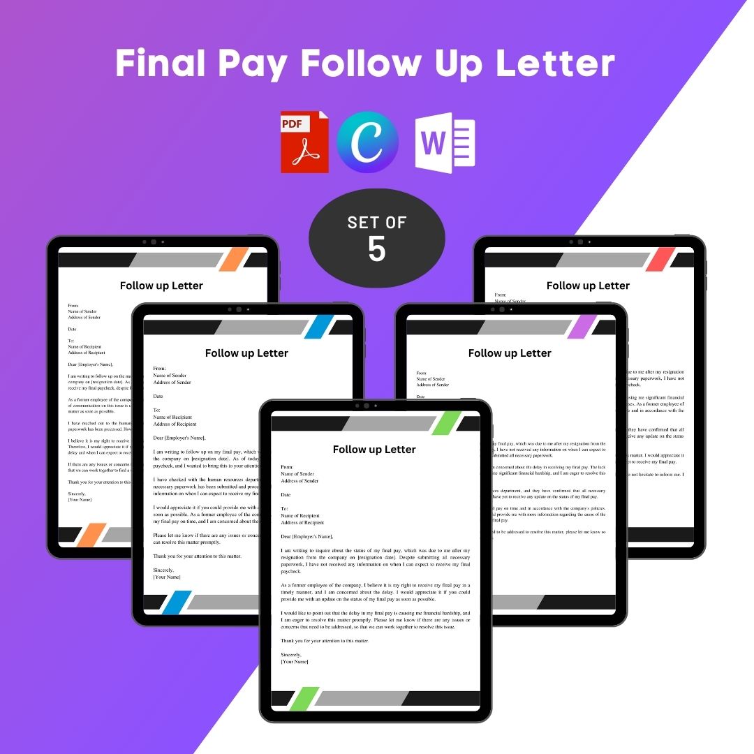 Final Pay Follow Up Letter Template | Request Outstanding Wages