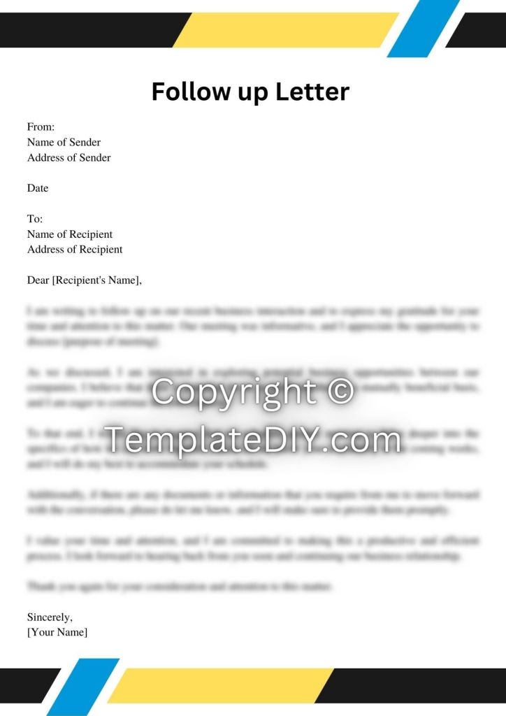 Follow Up Business Letter Sample Template with Examples