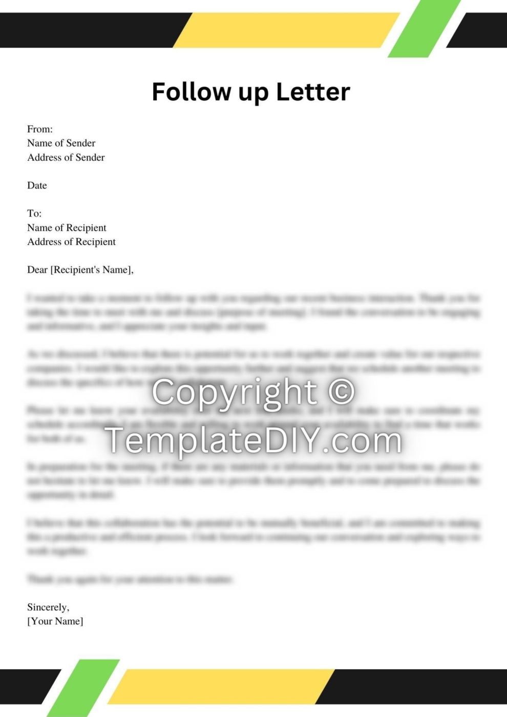 Follow Up Business Letter Sample Template with Examples