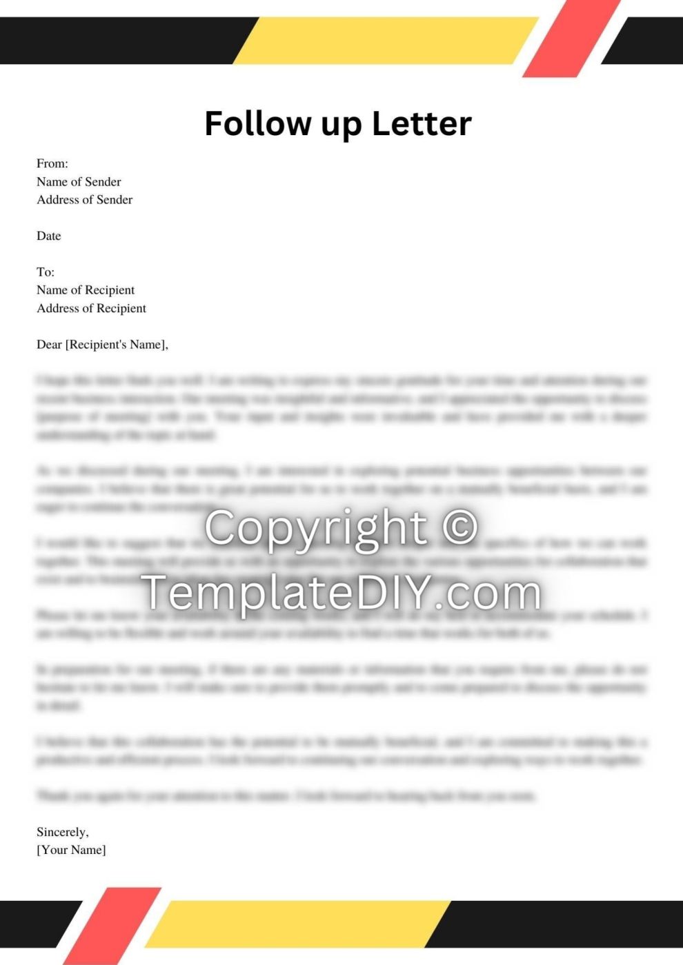 Follow Up Business Letter Sample Template with Examples