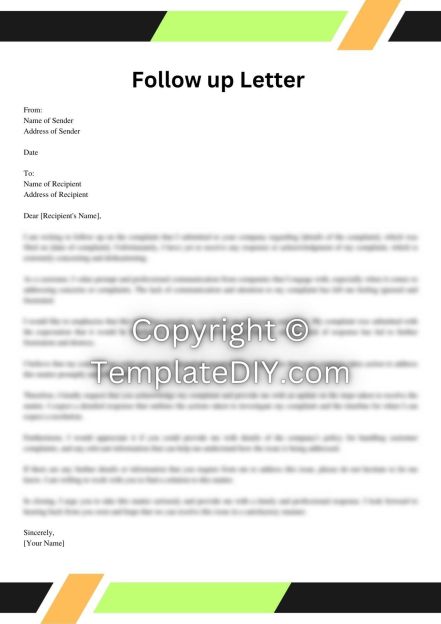 Follow Up Complaint Letter Sample with Examples [Word]