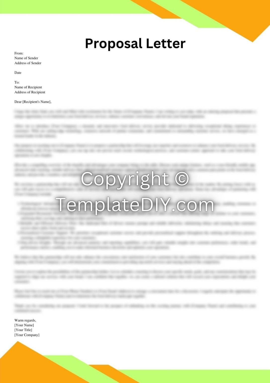 Food Delivery Proposal Letter Sample with Examples [Word]