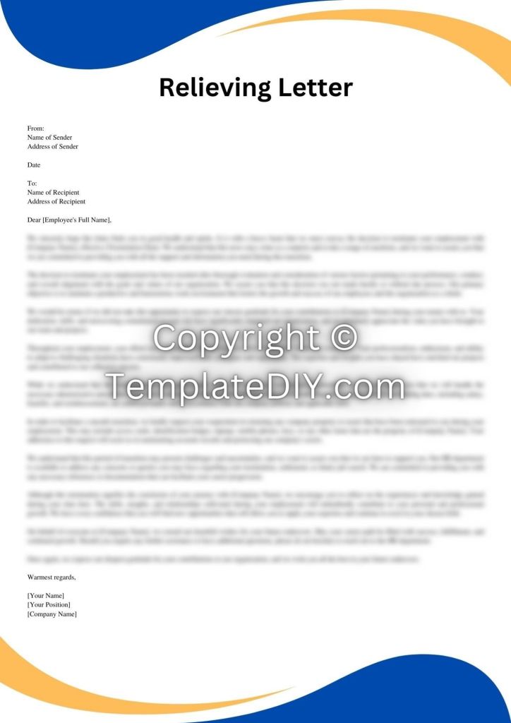 Formal Relieving Letter Sample with Examples [Word]