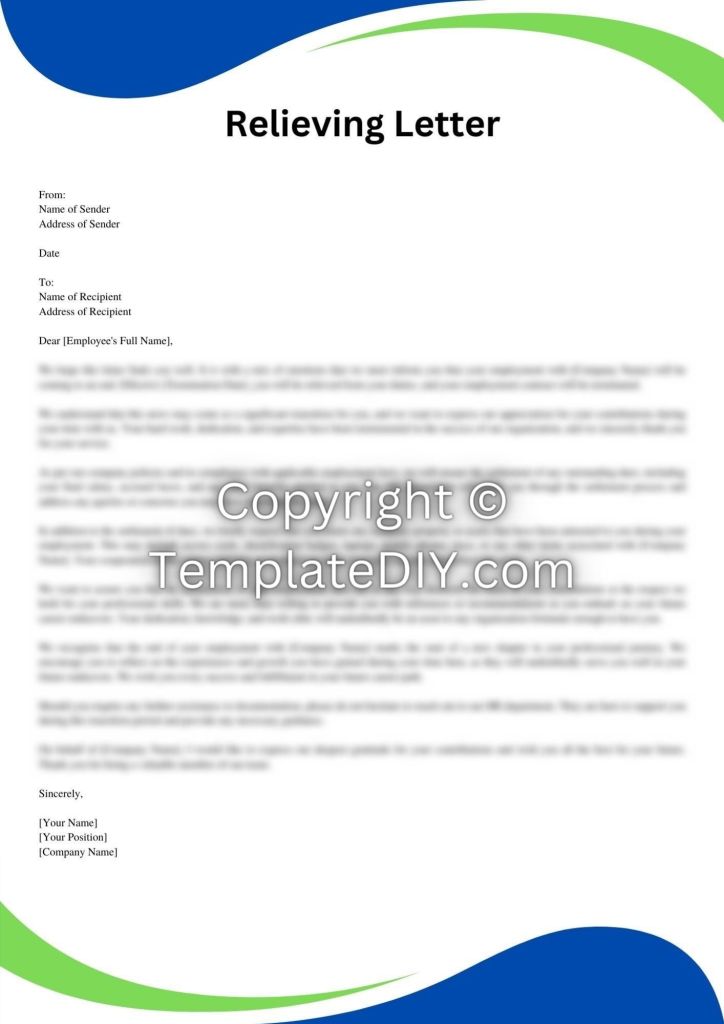 Formal Relieving Letter Sample with Examples [Word]