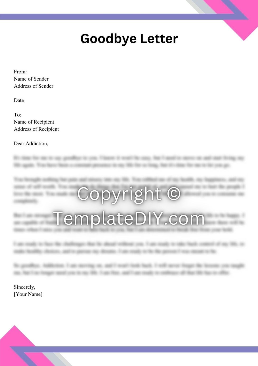 Goodbye Letter to Addiction Sample with Examples [Word]