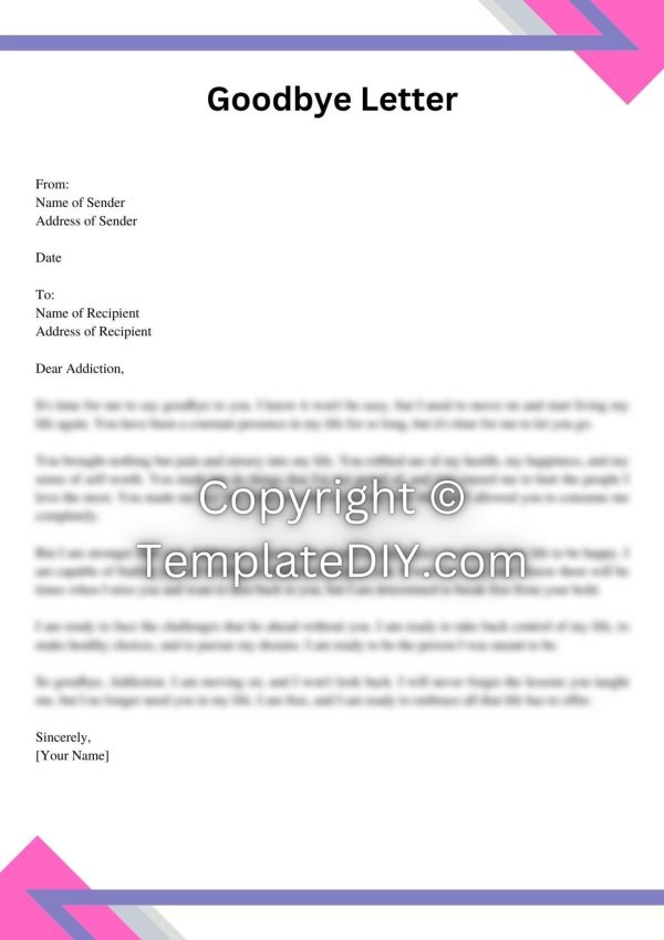 Goodbye Letter to Addiction Sample with Examples [Word]