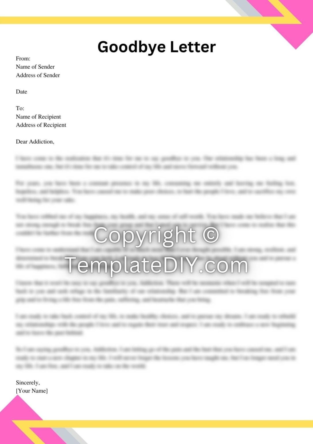 Goodbye Letter to Addiction Sample with Examples [Word]