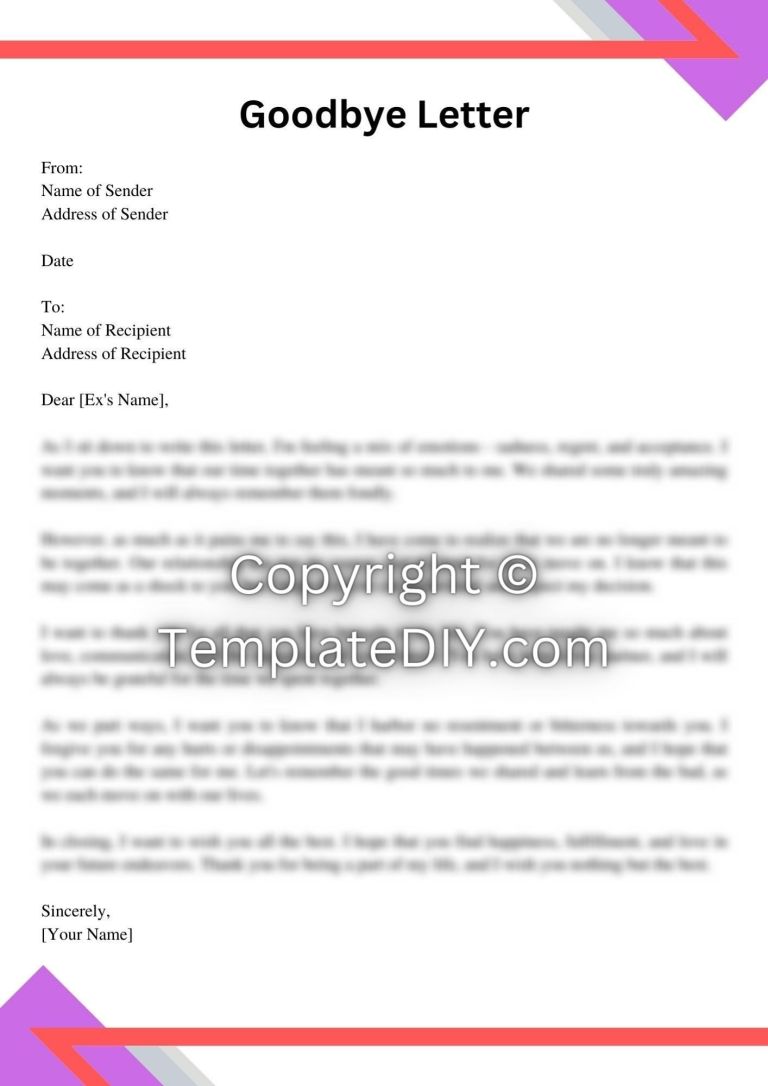 Goodbye Letter to Ex Sample with Examples [Word Editable]