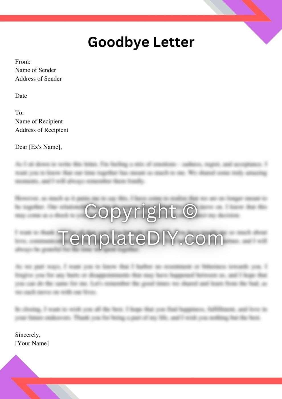 Goodbye Letter to Ex Sample with Examples [Word Editable]