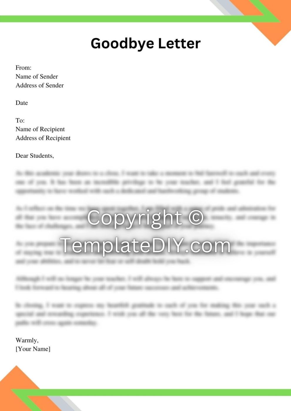 Goodbye Letter to Students Sample Template with Examples