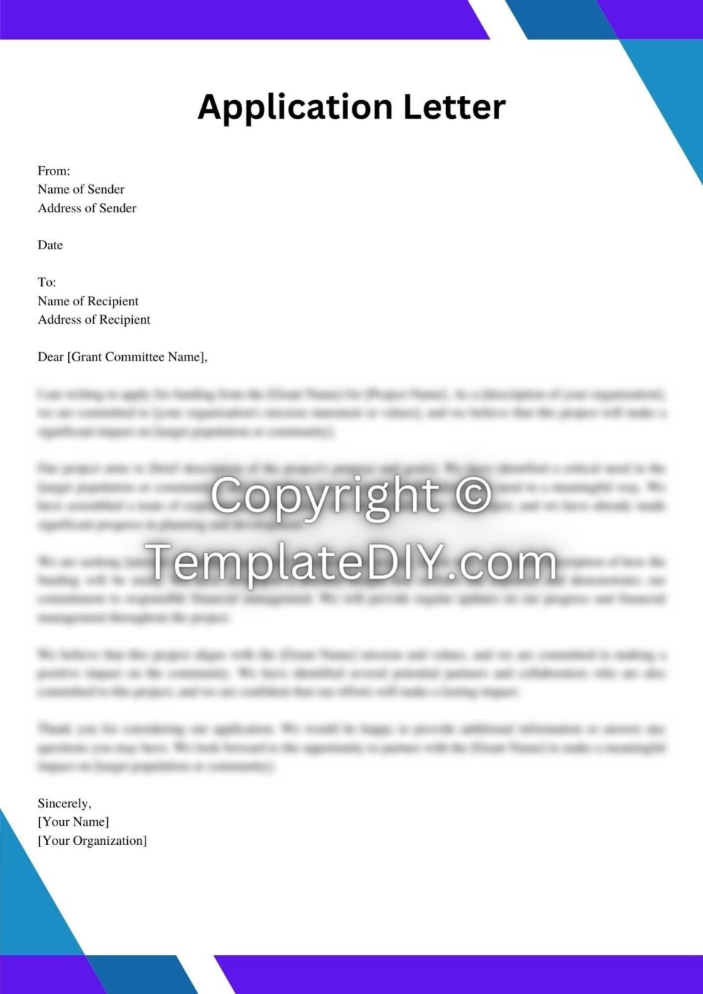 Grant Application Letter for Funding Sample Template [Word]