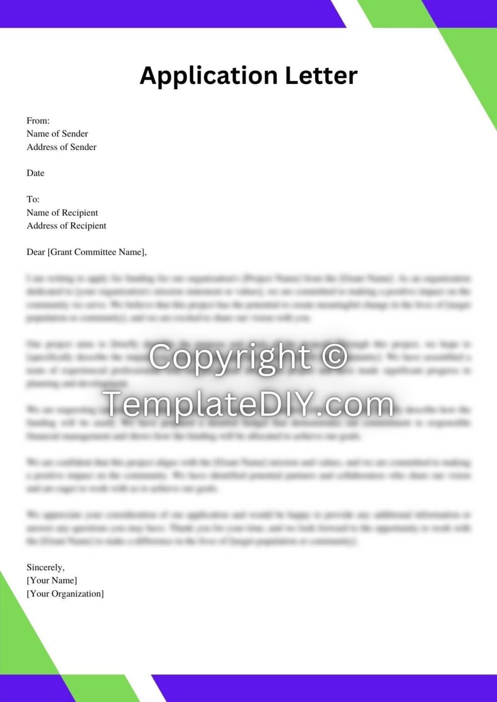 Grant Application Letter for Funding Sample Template [Word]
