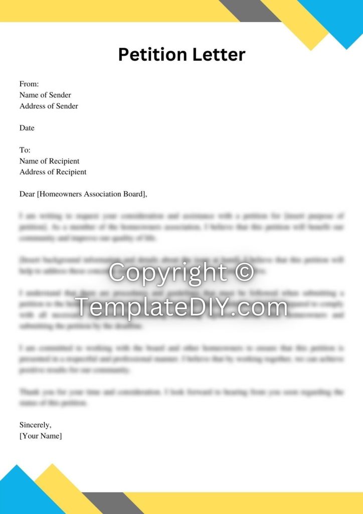Homeowners Association Petition Letter Example & Template